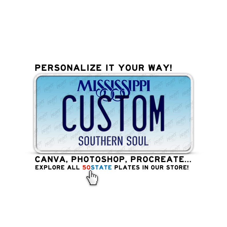 MISSISSIPPI MS License Plate Template PNG, Custom Sublimation (digital ...