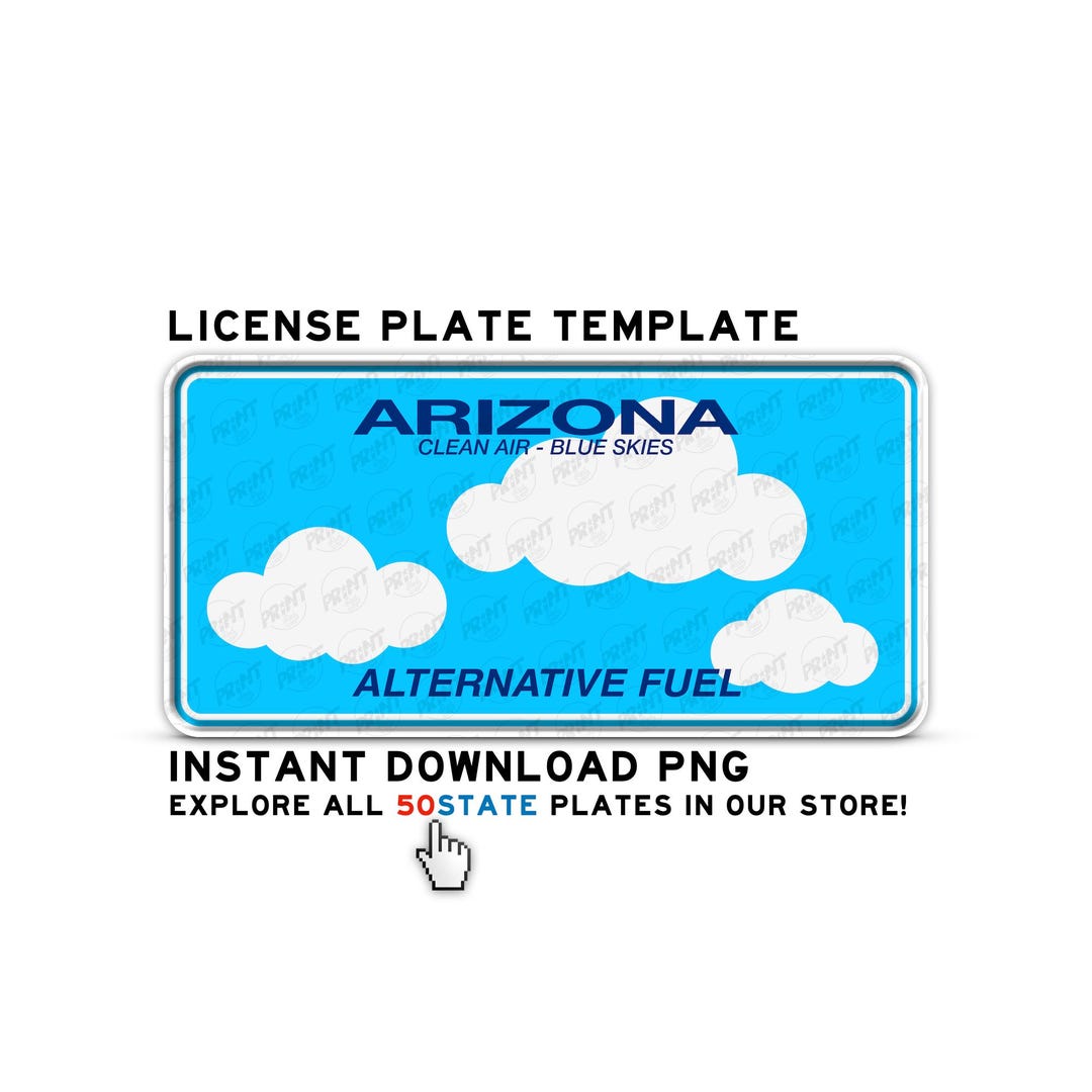 ARIZONA AZ License Plate PNG Template: Alternative Fuel - Printable ...