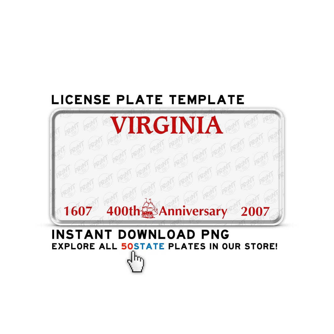 VIRGINIA VA License Plate PNG Template - Retro 400th Anniversary Design ...