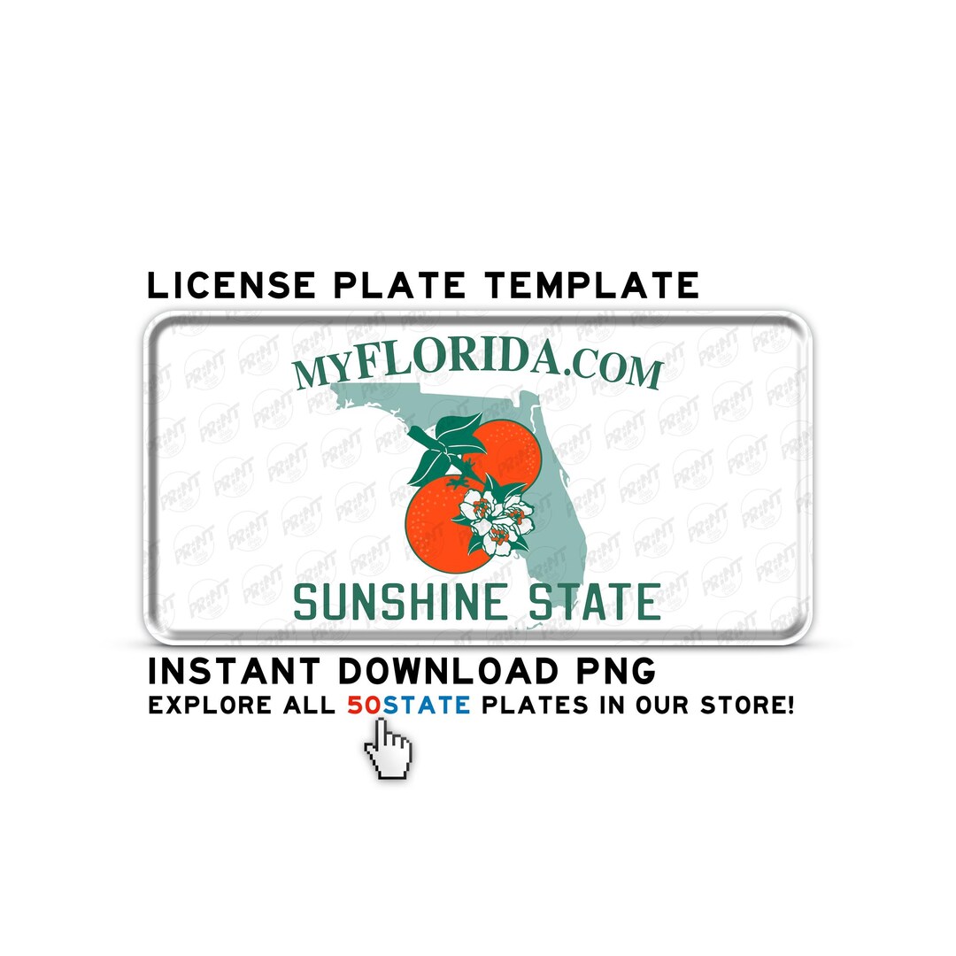 FLORIDA License Plate Template PNG - Custom Sunshine State Design - Etsy