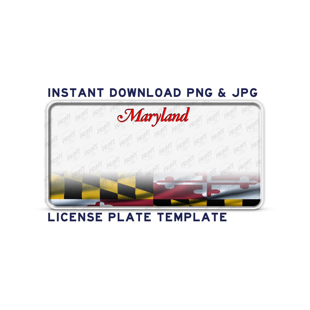 MARYLAND License Plate Digital Download, Custom Car Tag PNG JPG ...