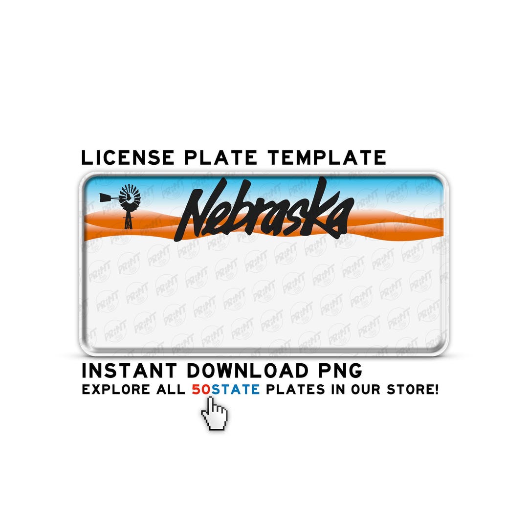 NEBRASKA 1992 Custom License Plate PNG Digital Download – Printable ...