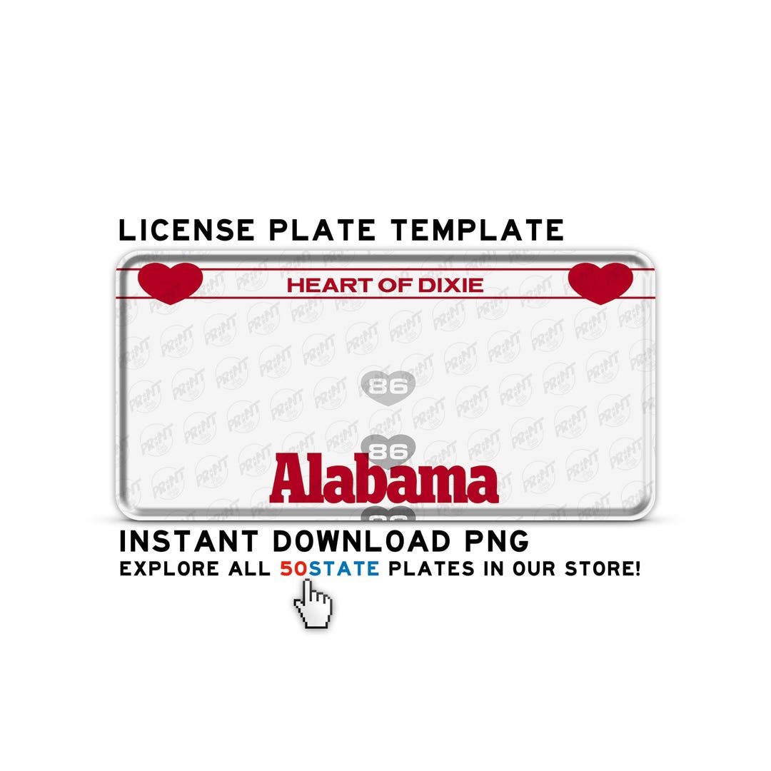 ALABAMA AL License Plate Template PNG - Customizable Retro Design - Etsy