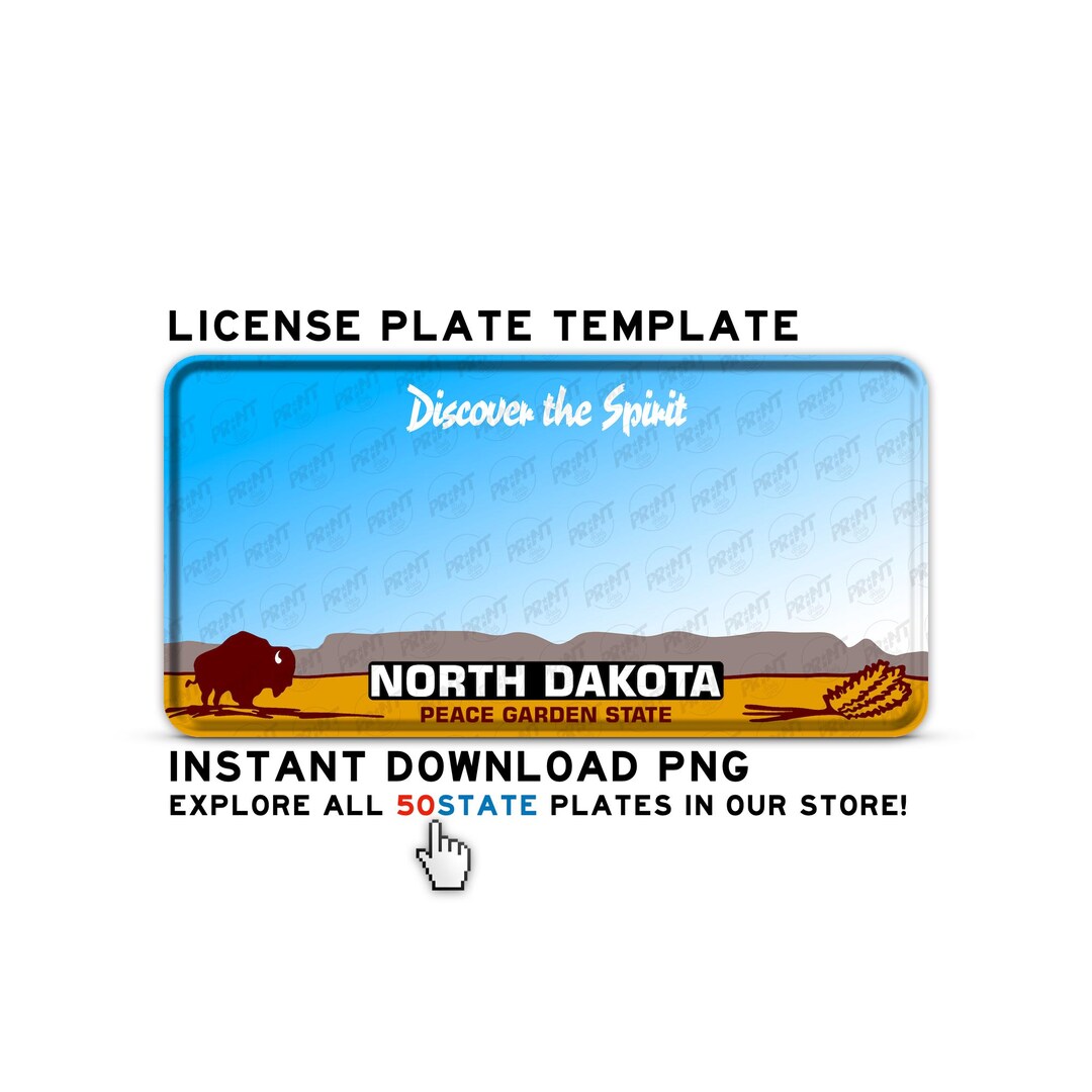 NORTH DAKOTA ND License Plate Png Template, Bison Design (digital ...
