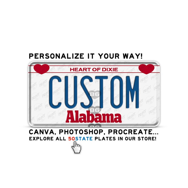 ALABAMA AL License Plate Template PNG - Customizable Retro Design - Etsy