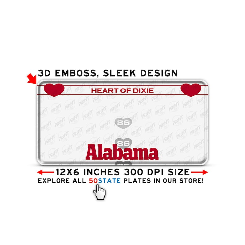 ALABAMA AL License Plate Template PNG - Customizable Retro Design - Etsy