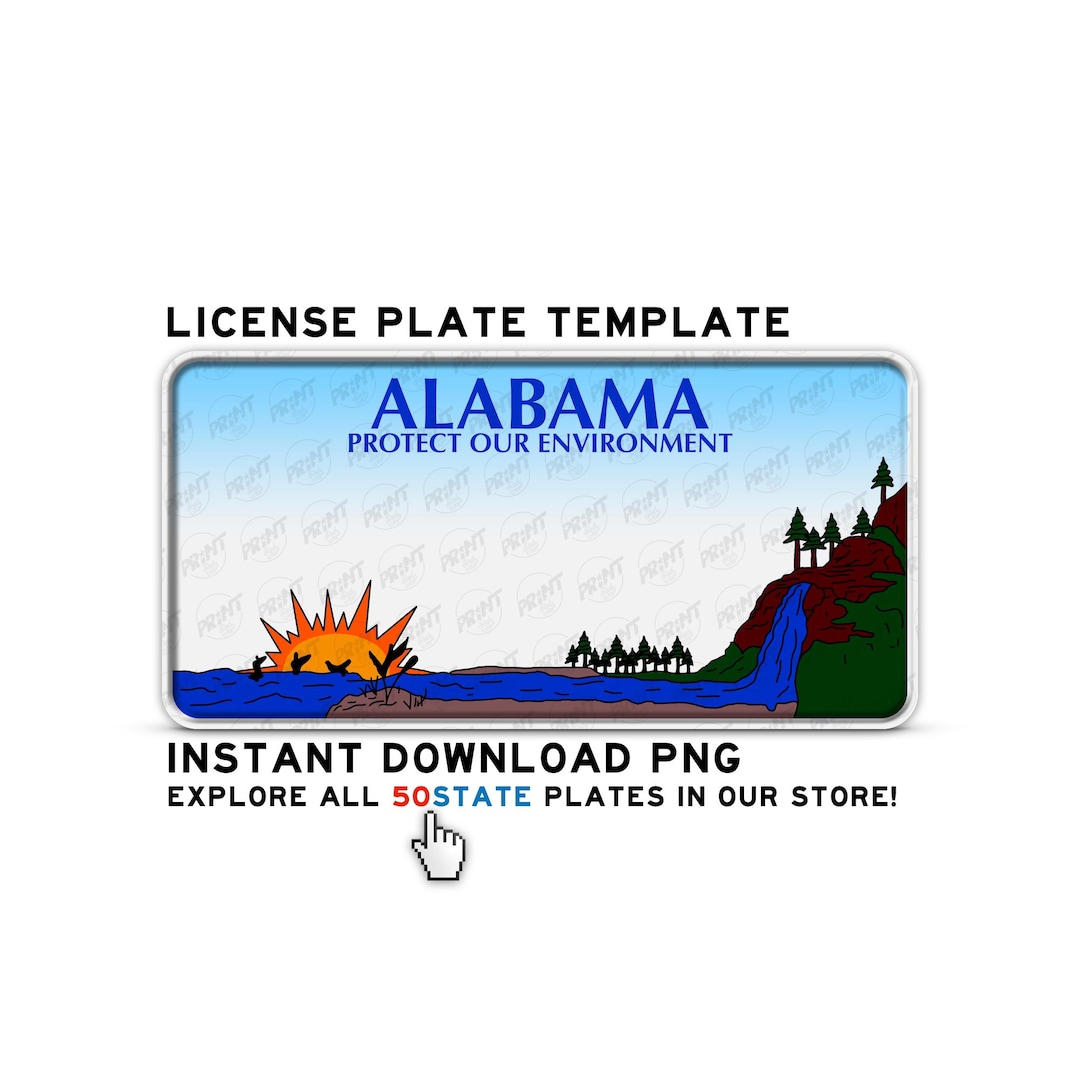 ALABAMA AL License Plate PNG Template: Editable Digital Art (printable ...