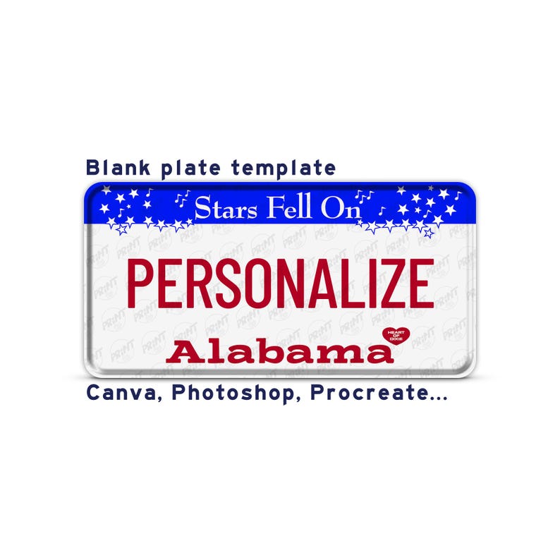 ALABAMA AL License Plate PNG Template (digital Download, Editable) - Etsy
