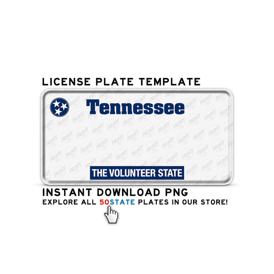 TENNESSEE TN License Plate PNG Template: Customizable Digital Download ...