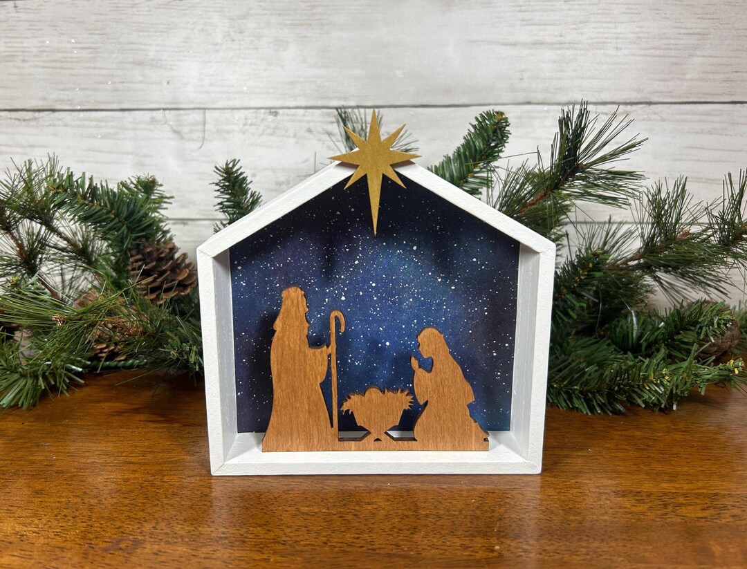 Nativity Scene/nativity Scene Shadow Box House/mini Wood House/wood ...