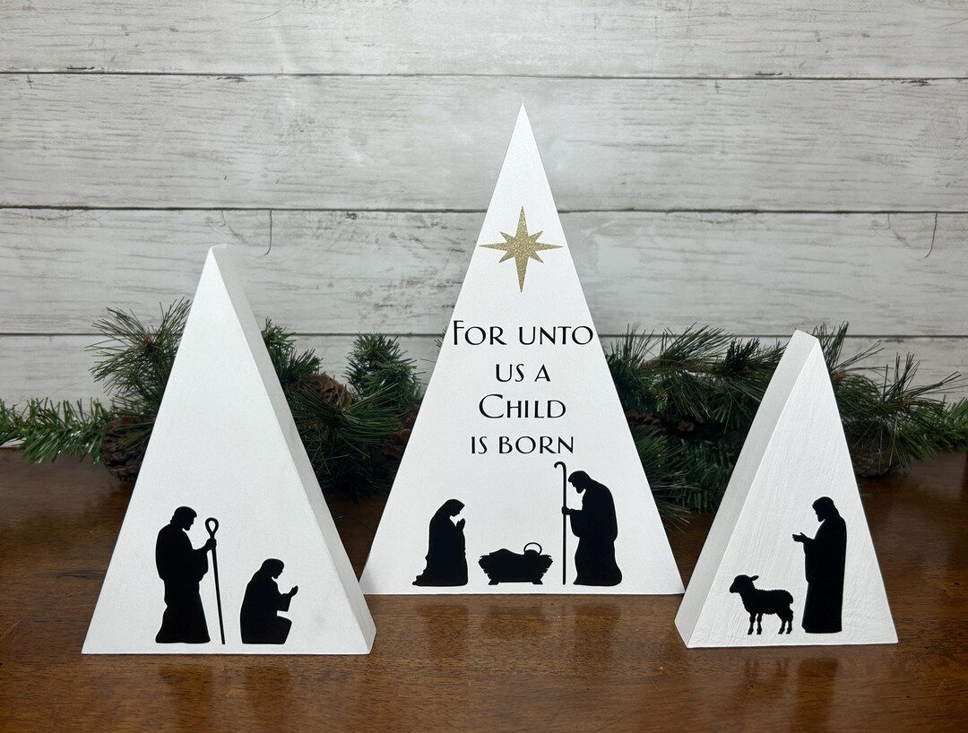 Set of 3 Wood Christmas Trees/nativity Scene/christmas Trees/wood Trees ...
