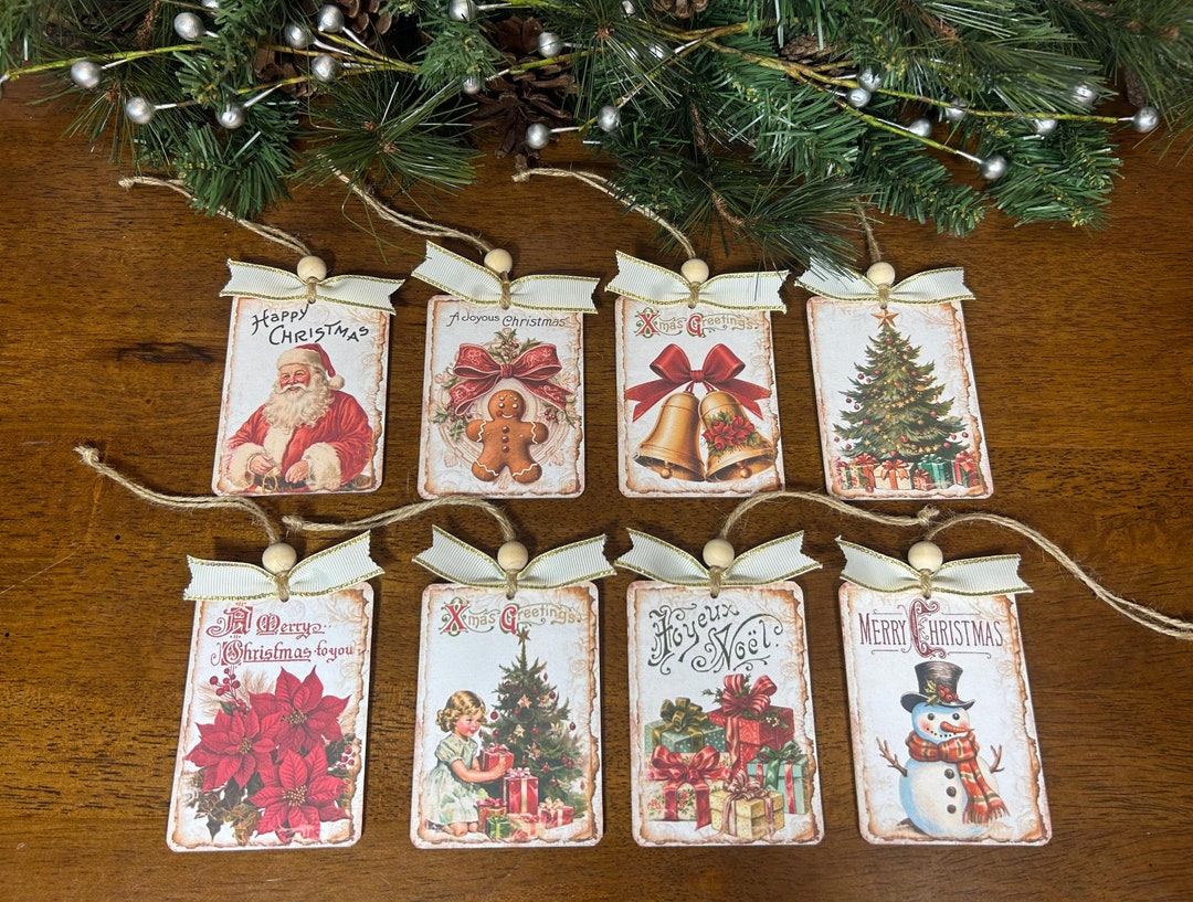 Set of 4 Christmas Tag Ornaments/tag Ornaments/wood Christmas Ornaments ...