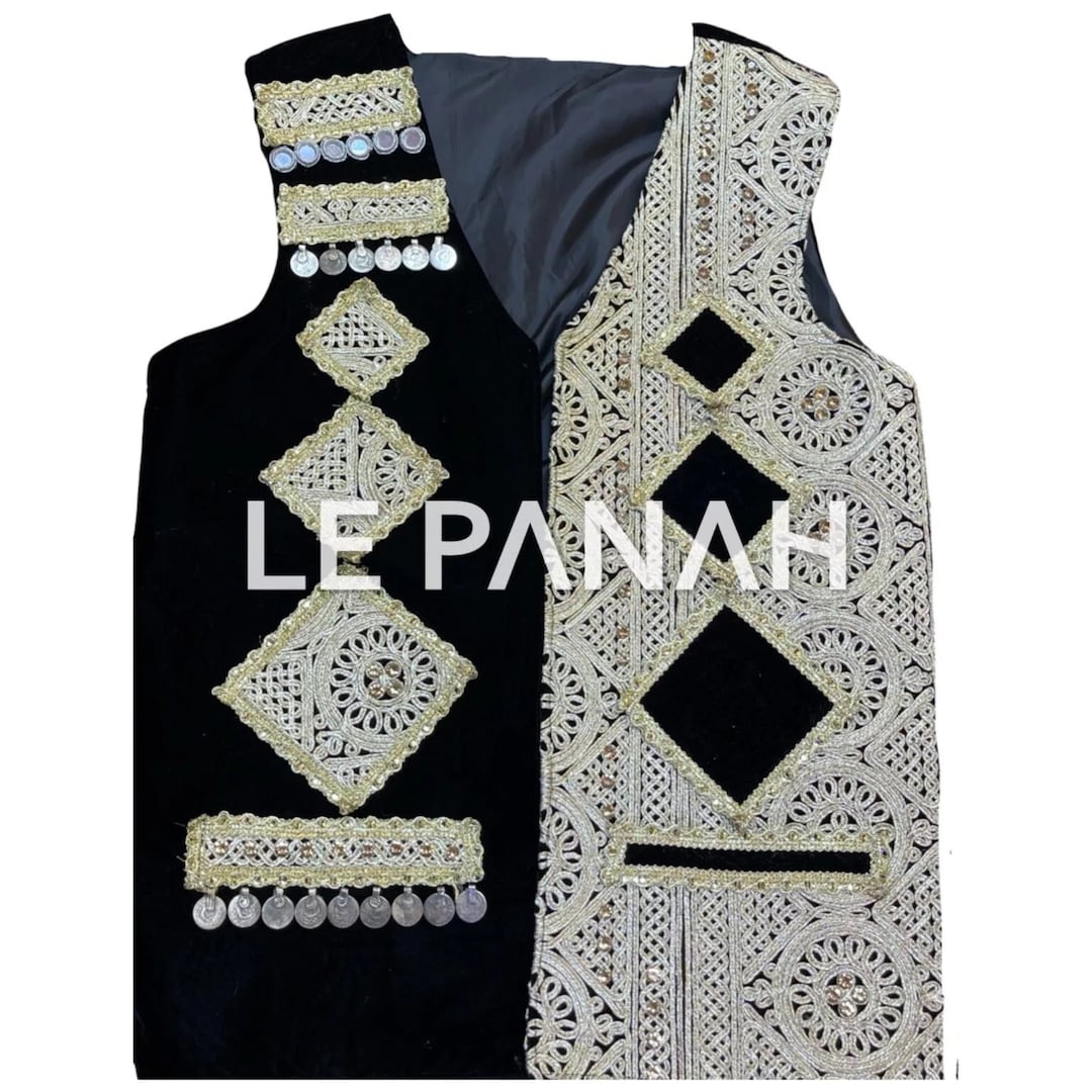 Handmade Afghan Traditional Black Velvet Waistcoat W/ Patchwork, Mens ...