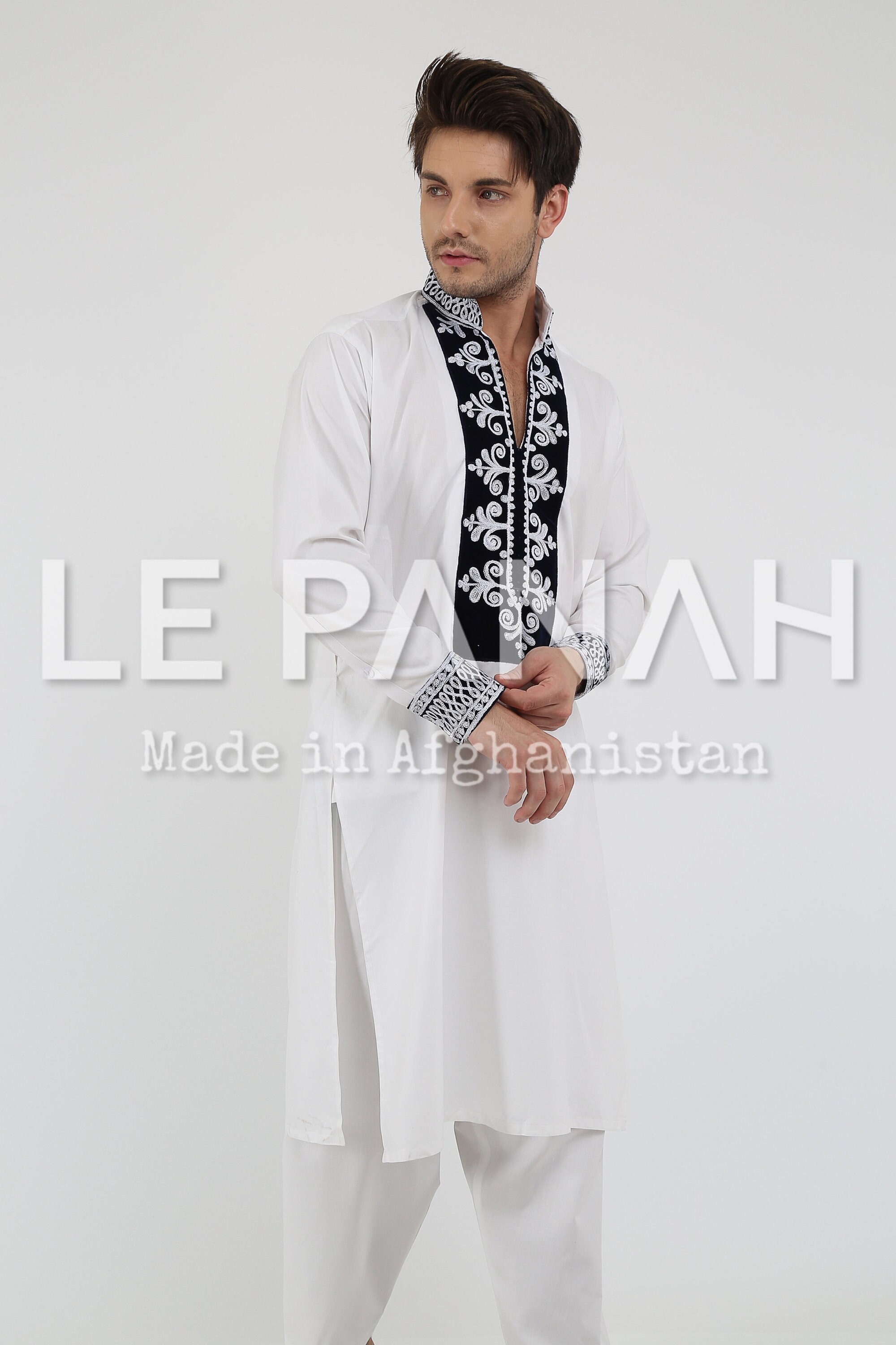Afghani Shalwar Kameez for Men, Handmade 100% Cotton W/ Embroidered ...