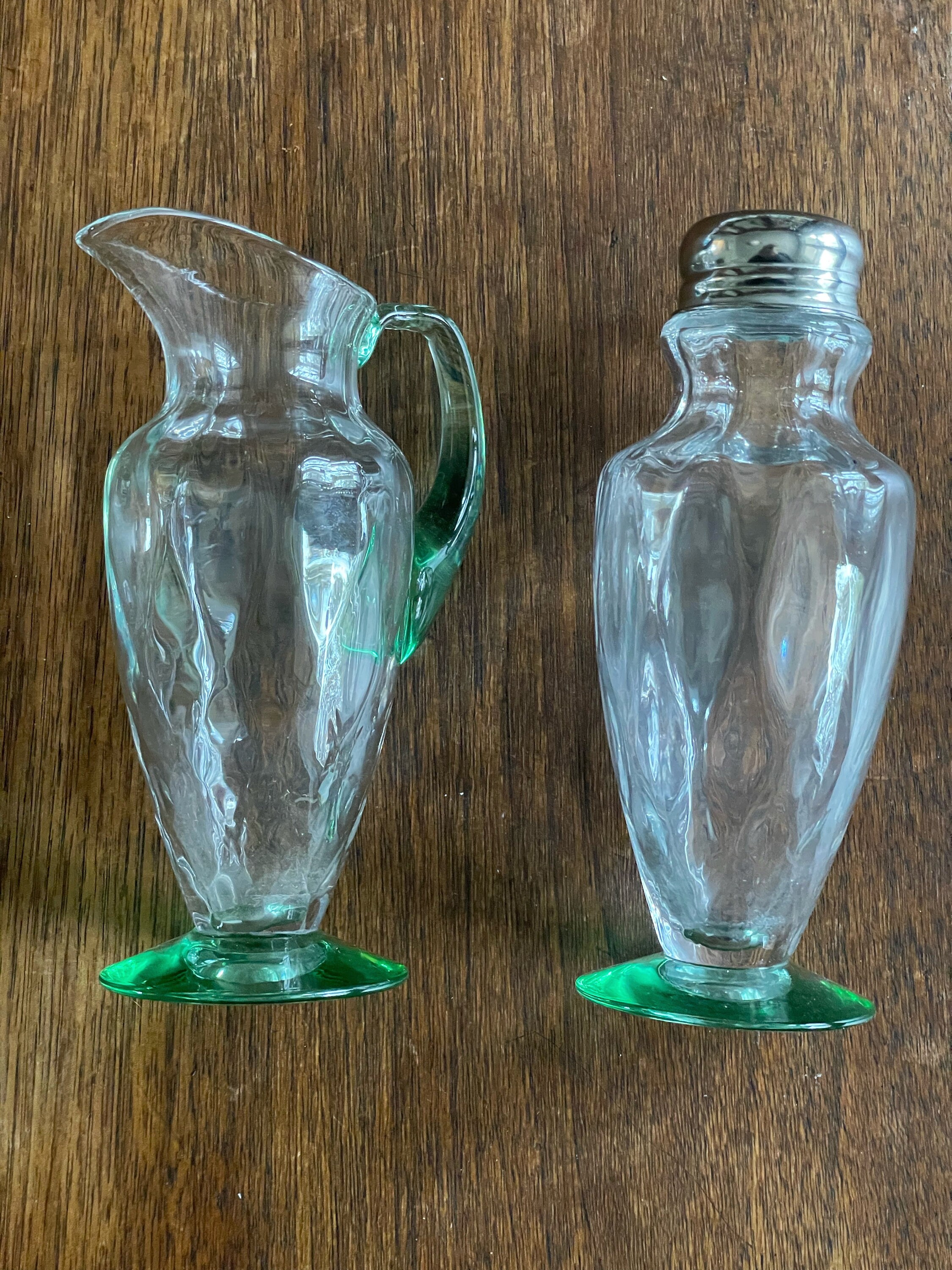 Antique Heisey Moongleam Diamond Optic Sugar Shaker and Syrup Caraffe ...