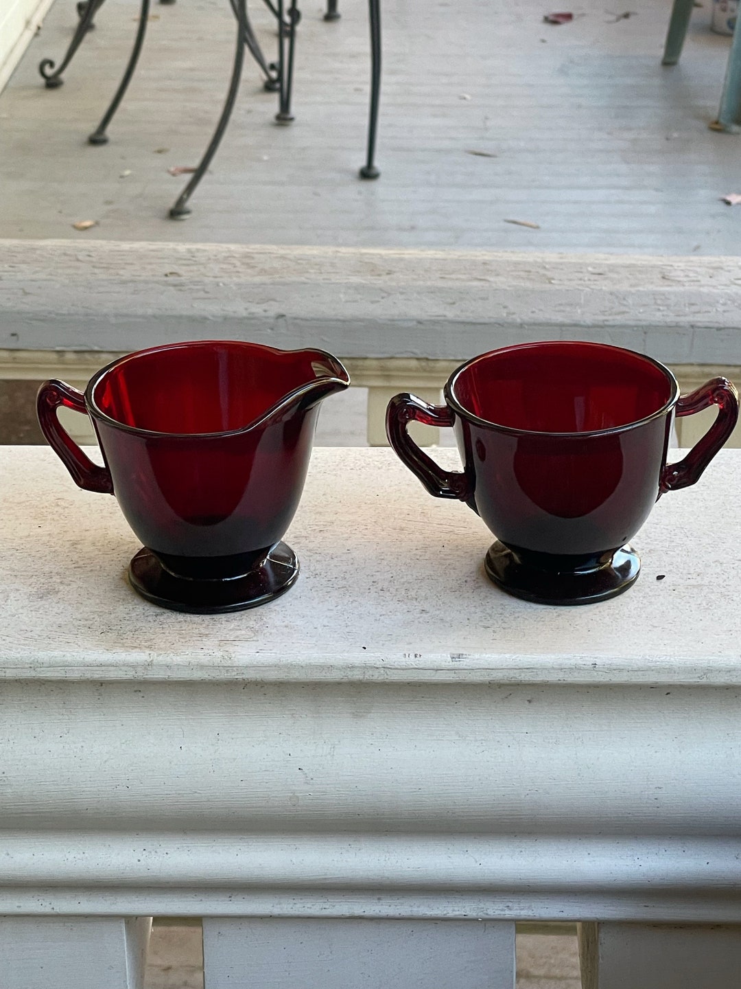 Ruby Red Glass Creamer and Sugar - Etsy