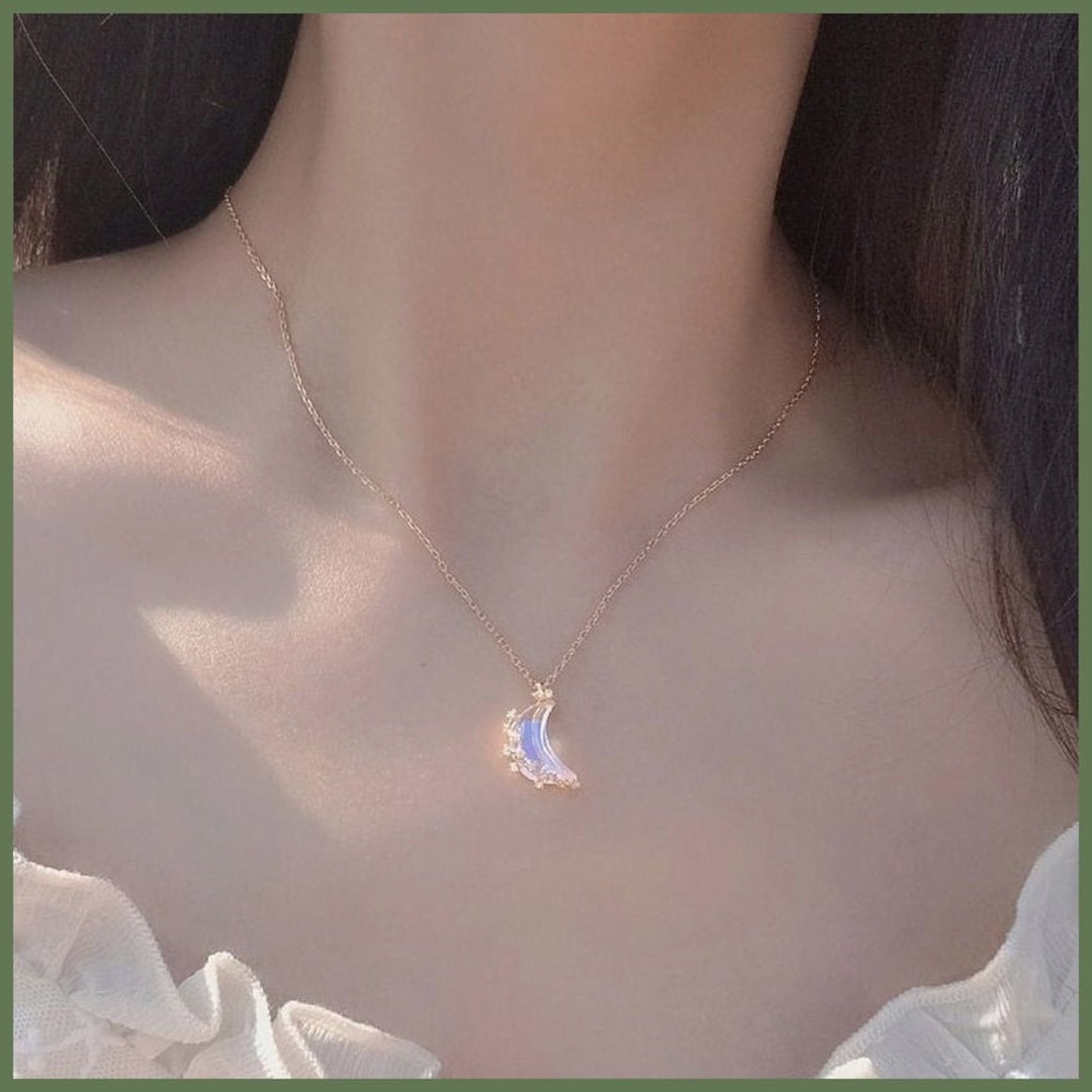 Moonstone Crescent Necklace Minimalist Necklace for Women - Etsy