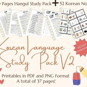 V2 Printable Korean Language Study Pack (korean Number Systems ...