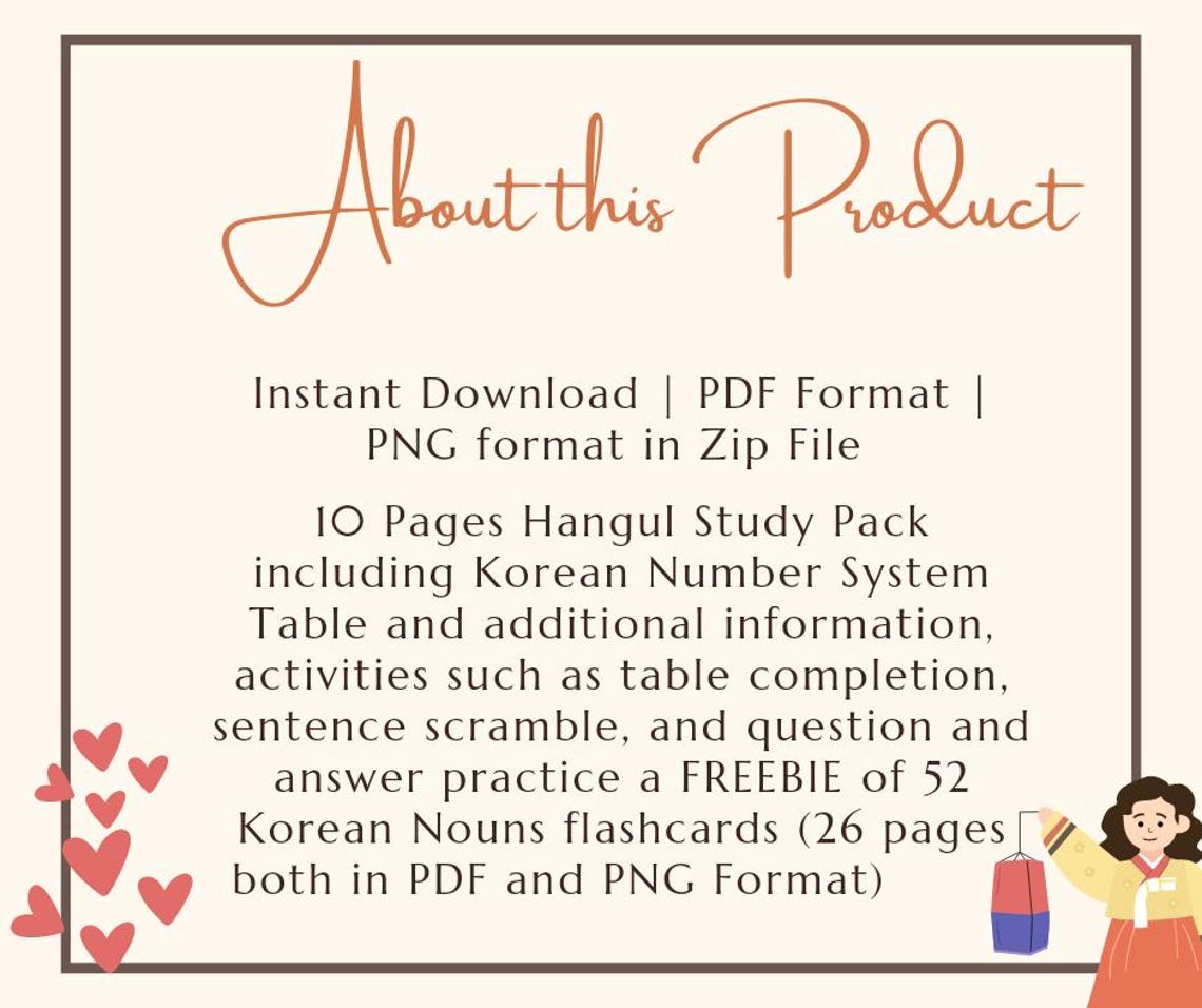 V2 Printable Korean Language Study Pack (korean Number Systems ...