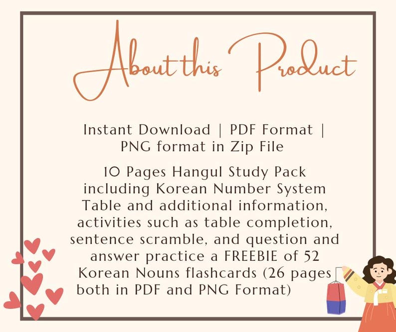 V2 Printable Korean Language Study Pack (korean Number Systems ...