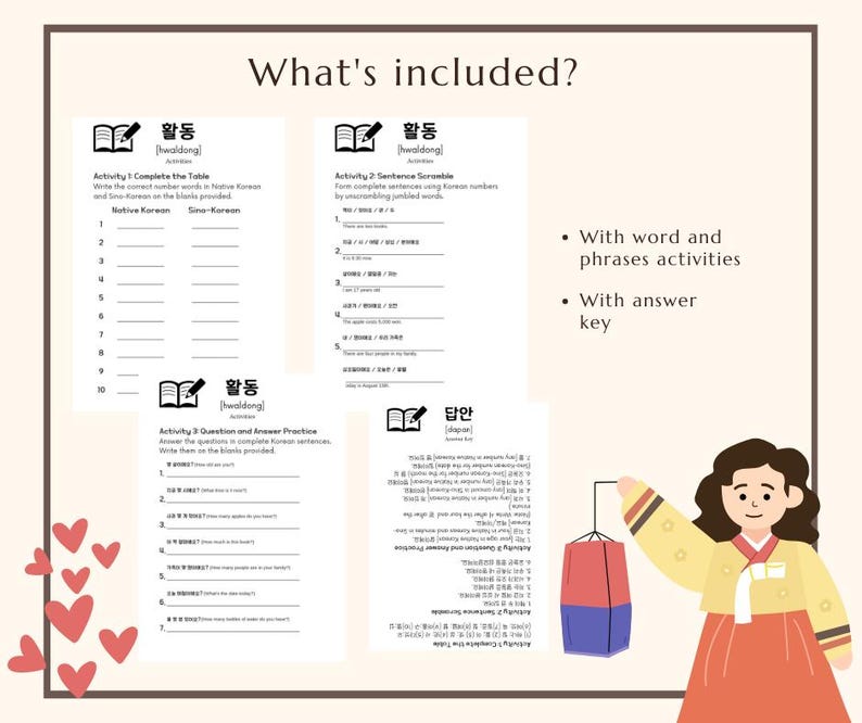 V2 Printable Korean Language Study Pack (korean Number Systems ...