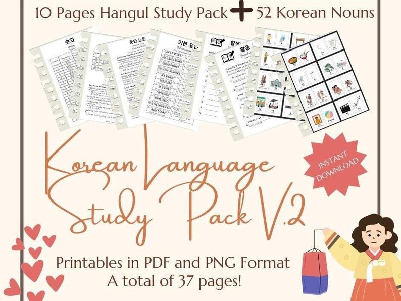 V2 Printable Korean Language Study Pack (korean Number Systems ...