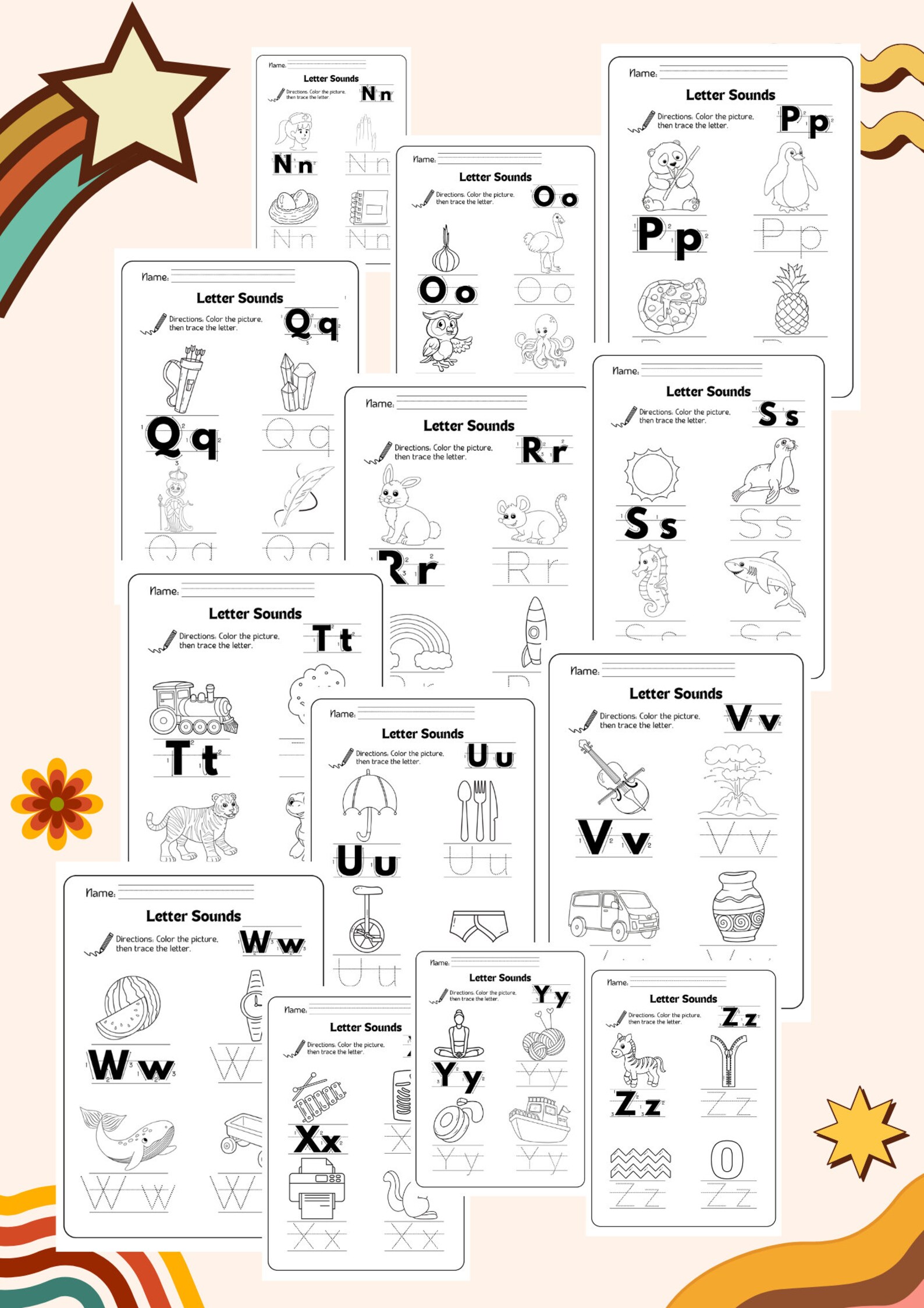 Alphabet Tracing Worksheets With Coloring Activities and Letter Sounds ...