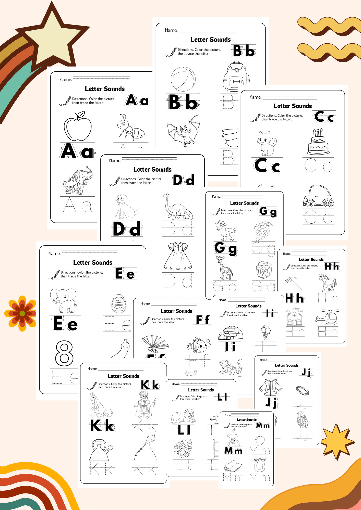 Alphabet Tracing Worksheets With Coloring Activities and Letter Sounds ...