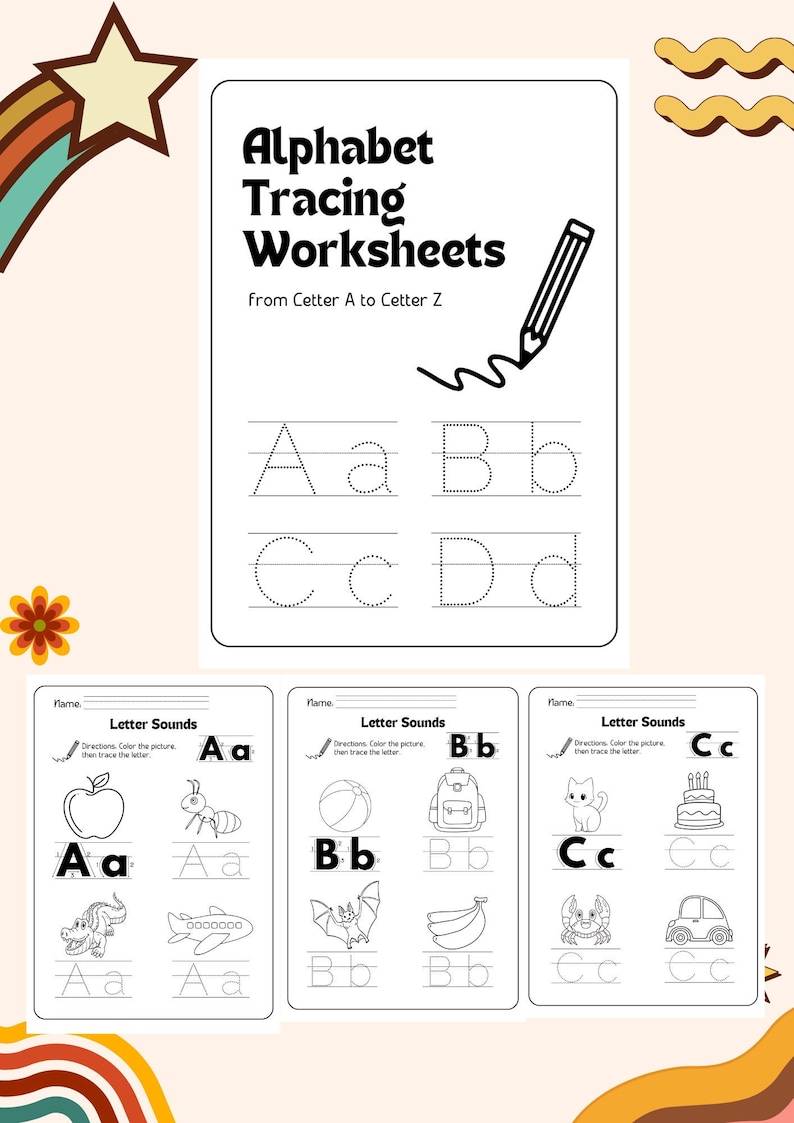 Alphabet Tracing Worksheets With Coloring Activities and Letter Sounds ...