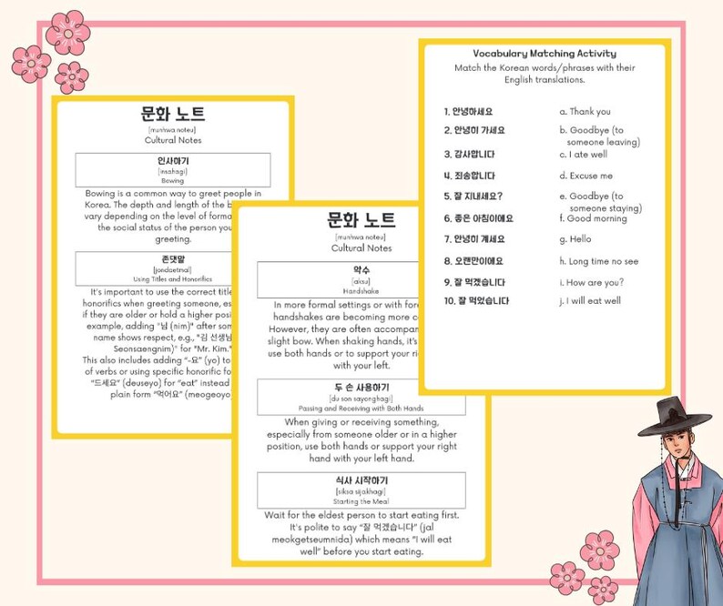 Printable Korean Greetings | Culture Notes | Vocabulary Activities With ...