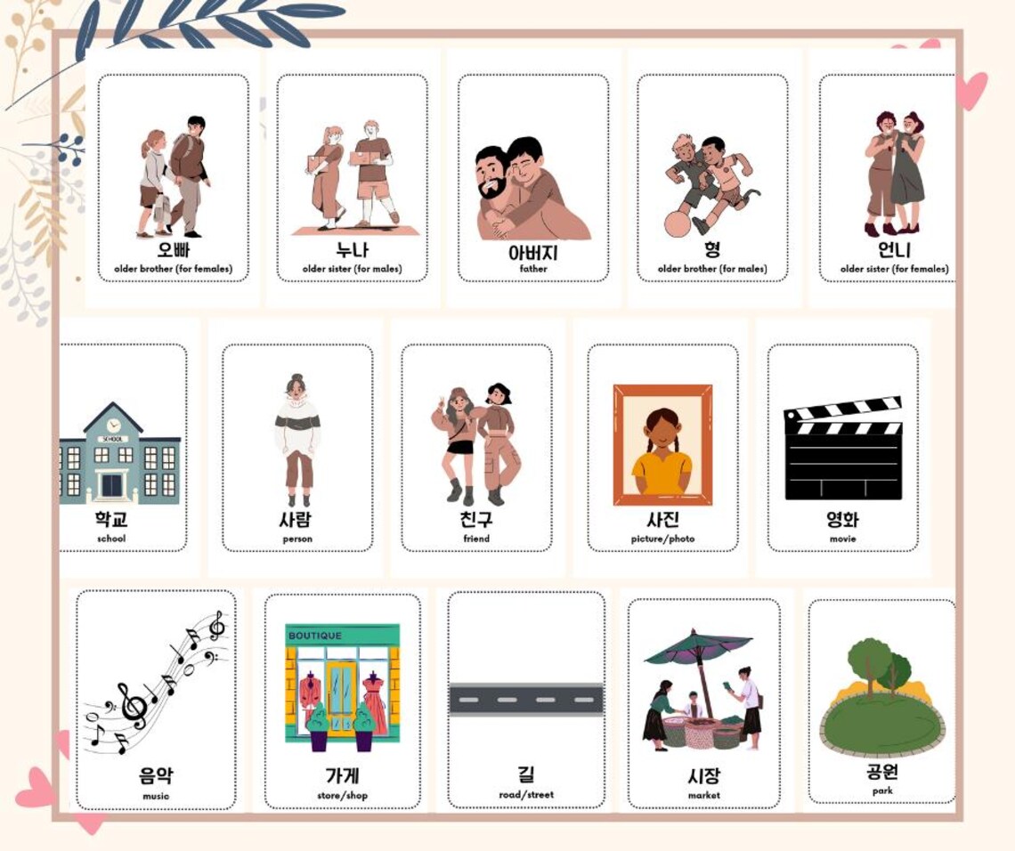 Korean Verbs and Nouns Flashcards | Printables | Learning Korean ...