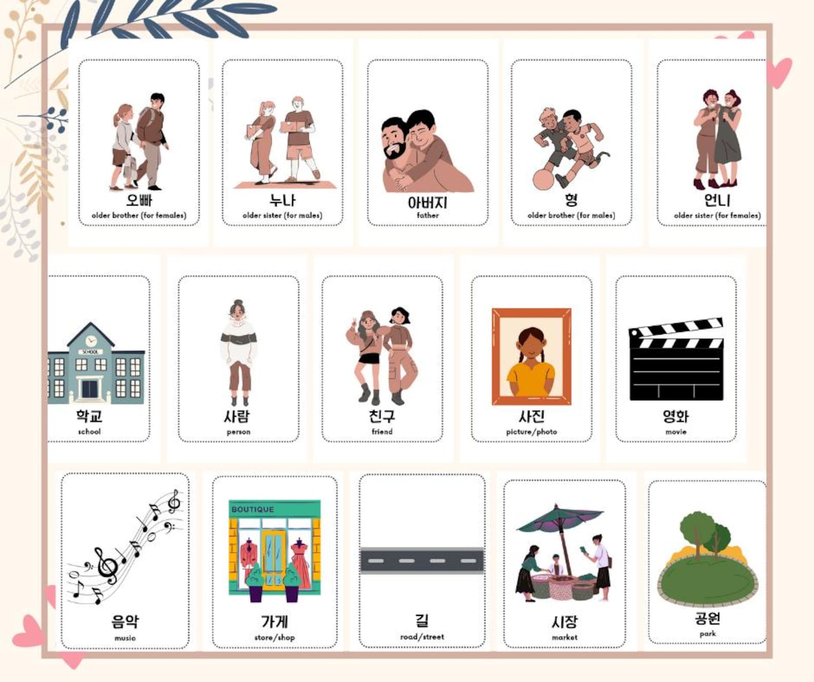Korean Verbs and Nouns Flashcards | Printables | Learning Korean ...