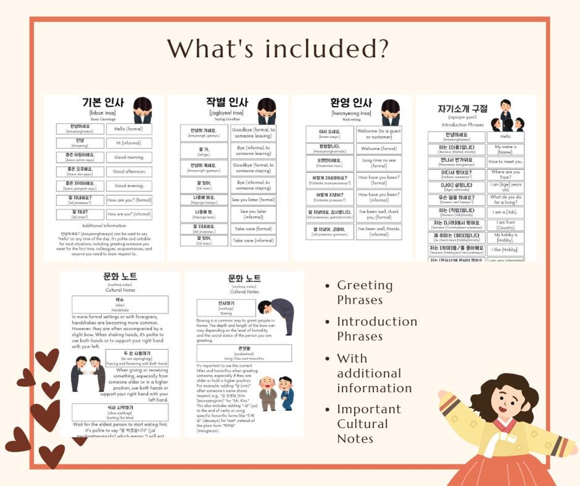 Printable Korean Language Study Pack|printable Worksheets|50 Commonly ...
