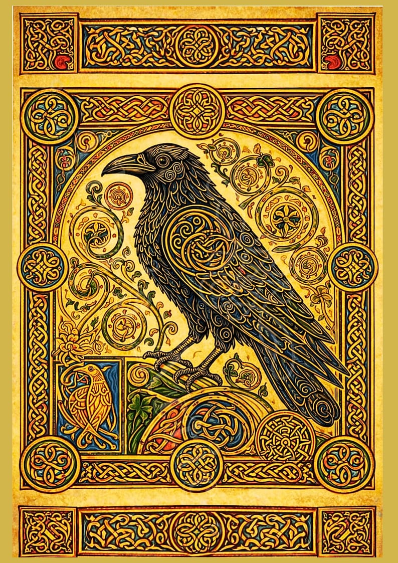 Celtic Raven Art Print, Medieval Book of Kells Inspired Irish Knotwork ...