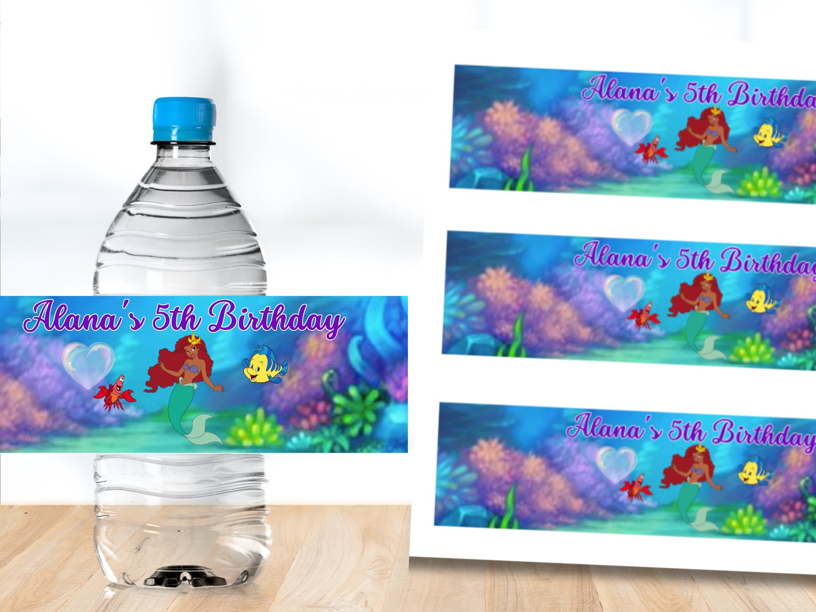 Editable Little Mermaid Ariel Water Bottle Labels, Printable Templates ...