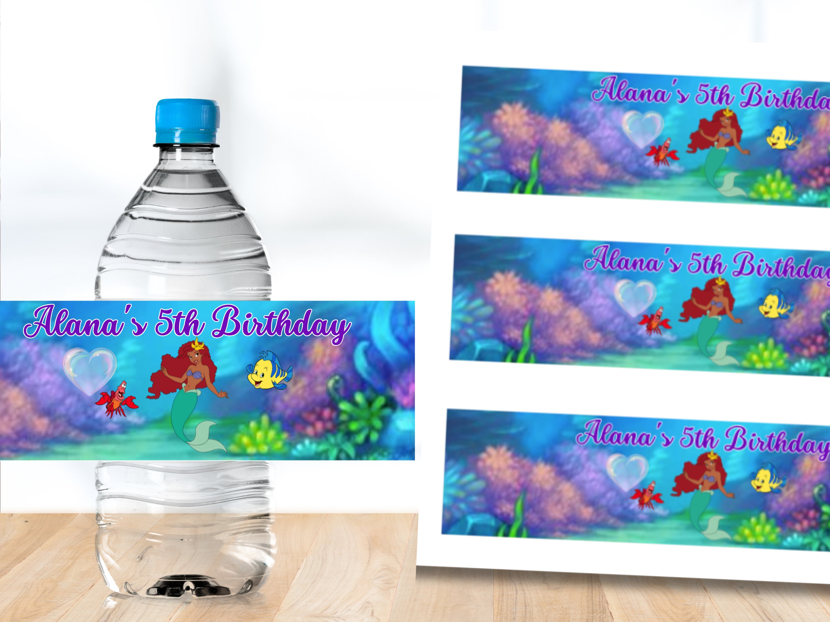 Editable Little Mermaid Ariel Water Bottle Labels, Printable Templates ...