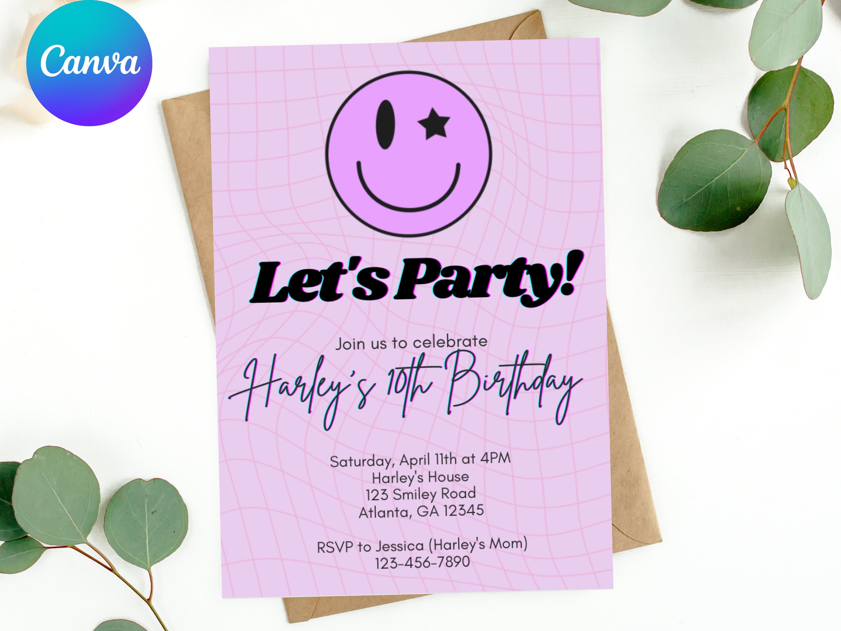 Smiley Birthday Invitation, Smiley Face Editable Template, Modern Happy ...