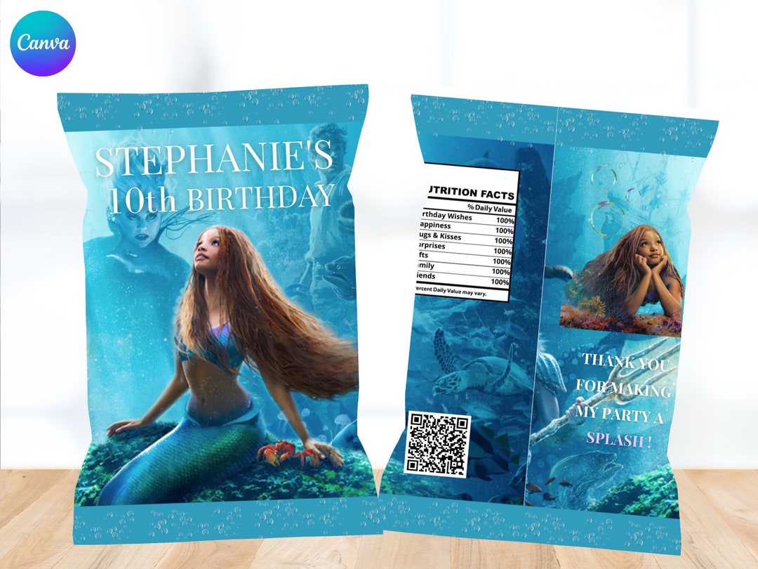 Little Mermaid Ariel Chip Bag, Editable Little Mermaid Ariel Digital ...