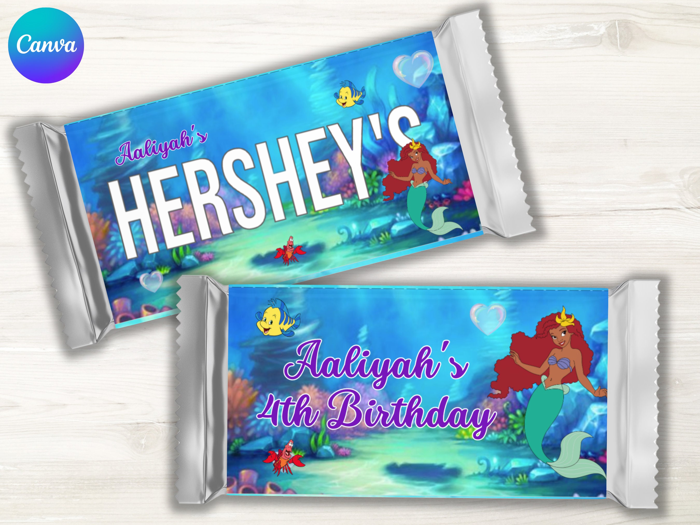 Little Mermaid, Ariel Candy Wrapper, Birthday Chocolate Bar Wrapper ...