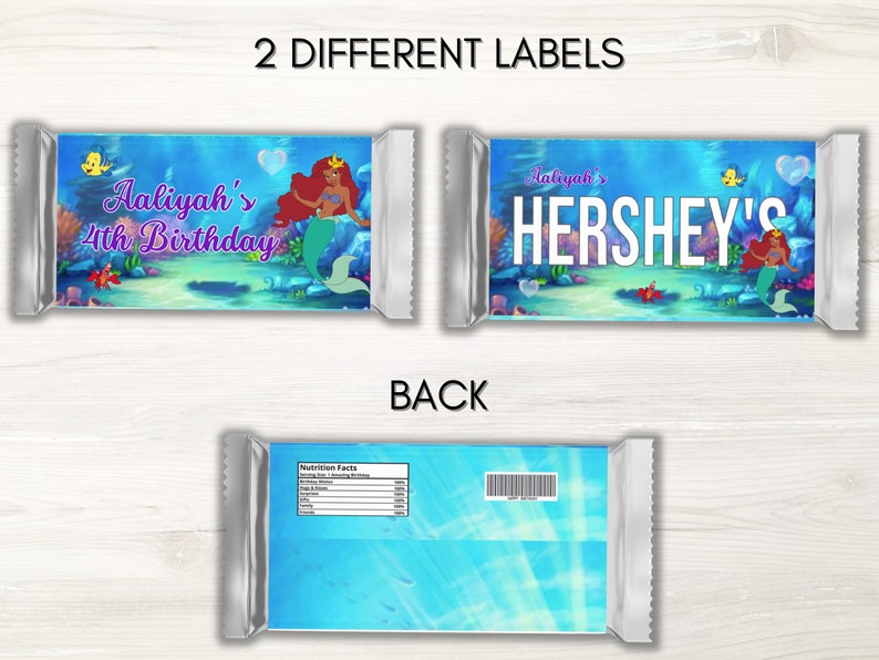 Little Mermaid, Ariel Candy Wrapper, Birthday Chocolate Bar Wrapper ...
