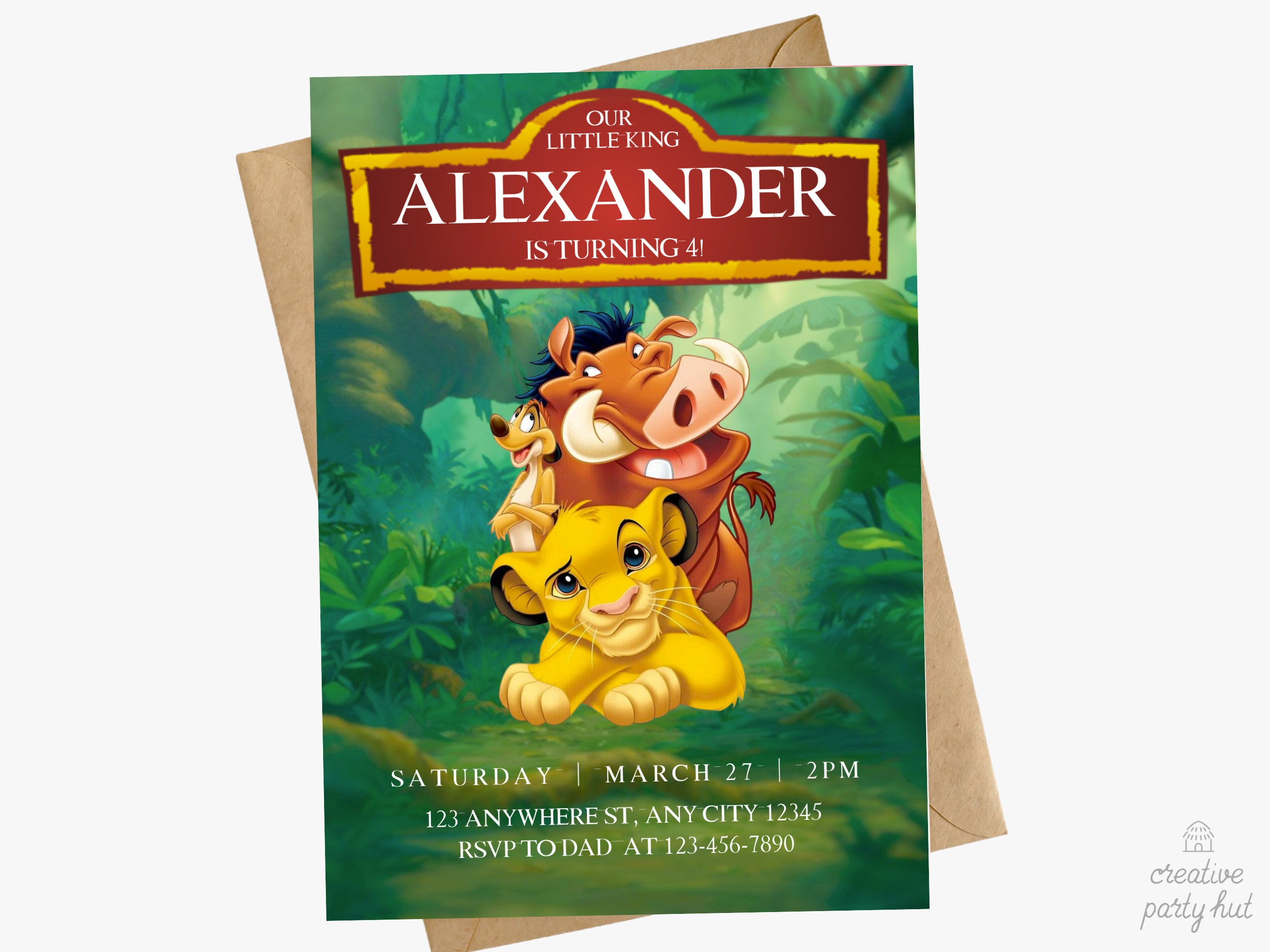 Lion King Birthday Invitation, Simba Digital Invite, Hakuna Matata ...