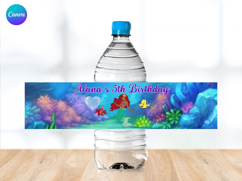 Editable Little Mermaid Ariel Water Bottle Labels, Printable Templates ...