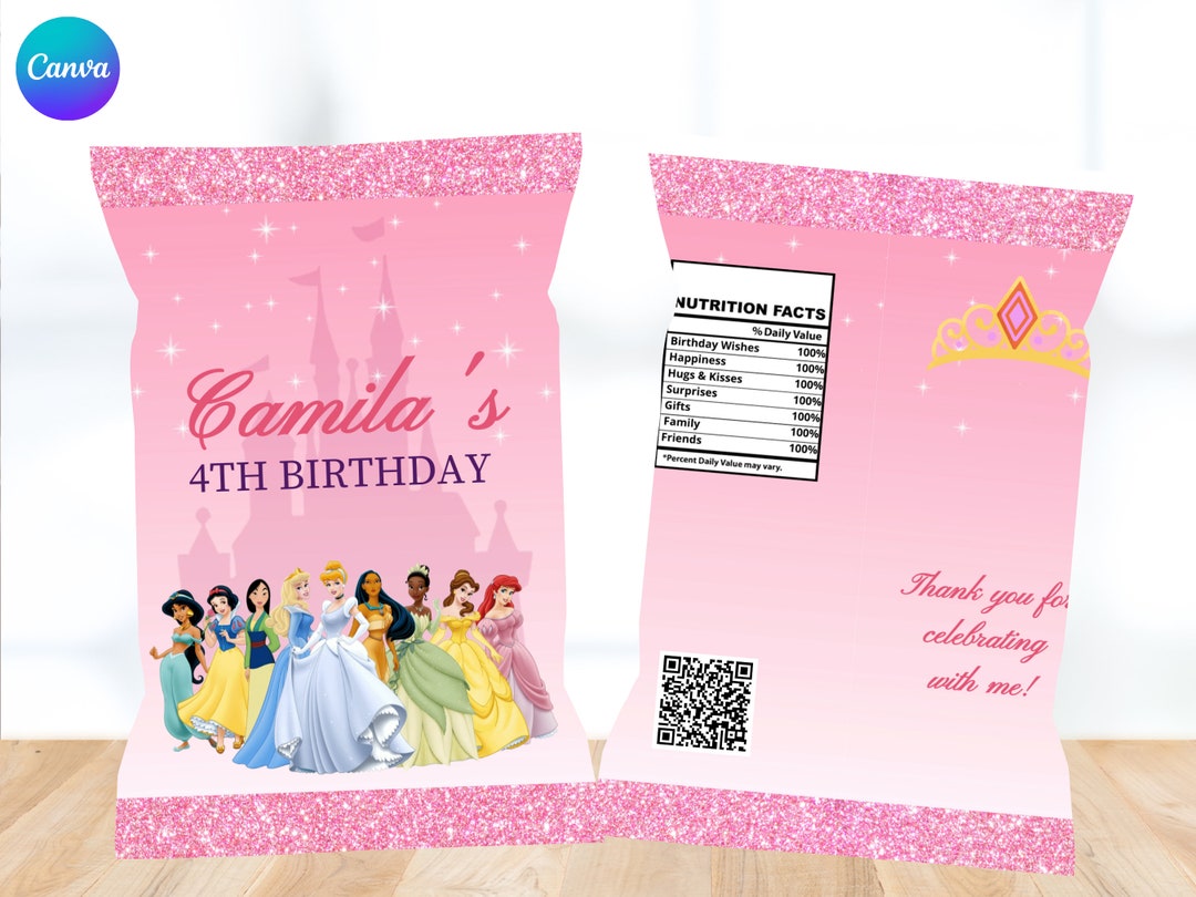 Princess Birthday Chip Bag Disney Princess Birthday - Etsy