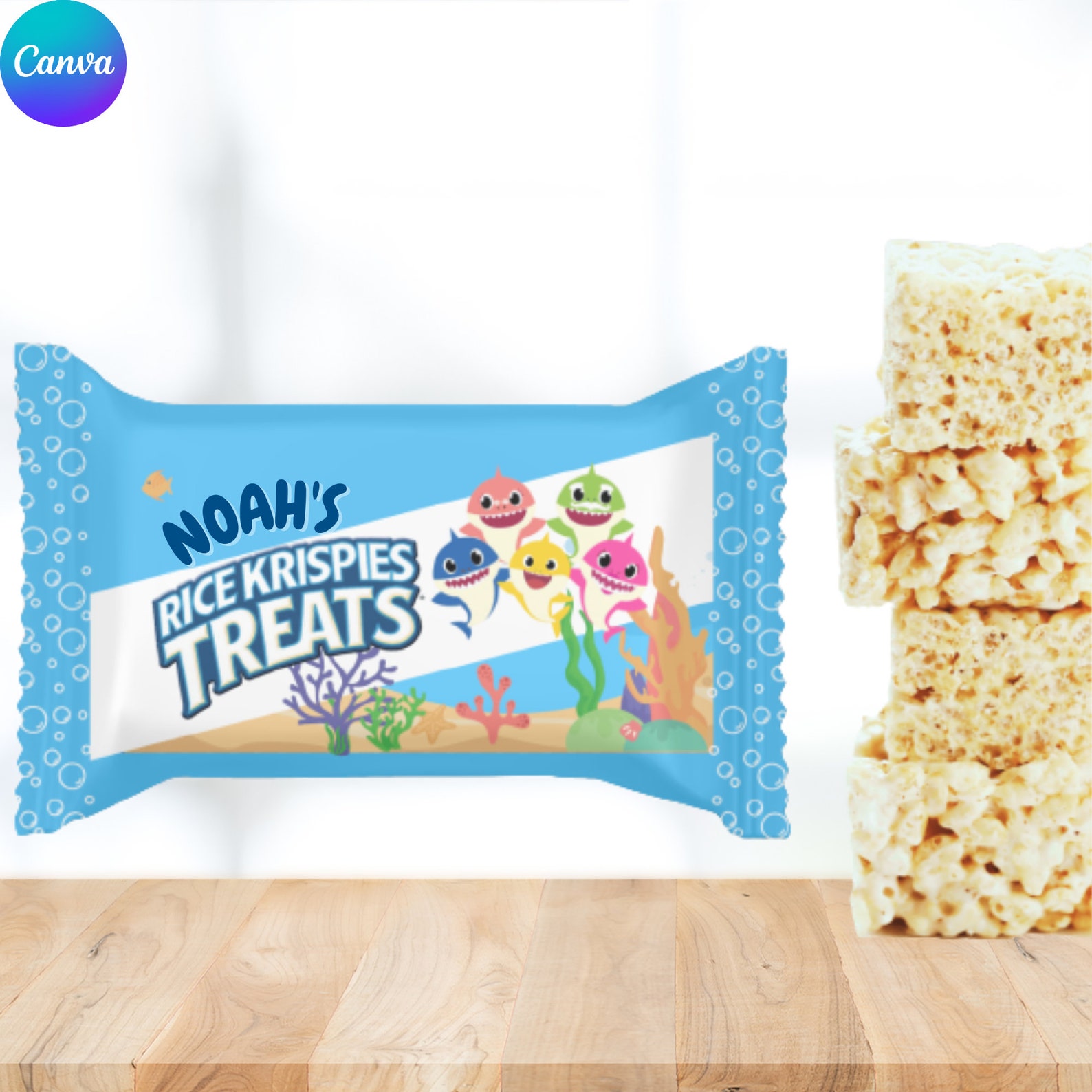 Baby Shark Rice Krispie Treat Wrapper Template, Editable, Digital ...