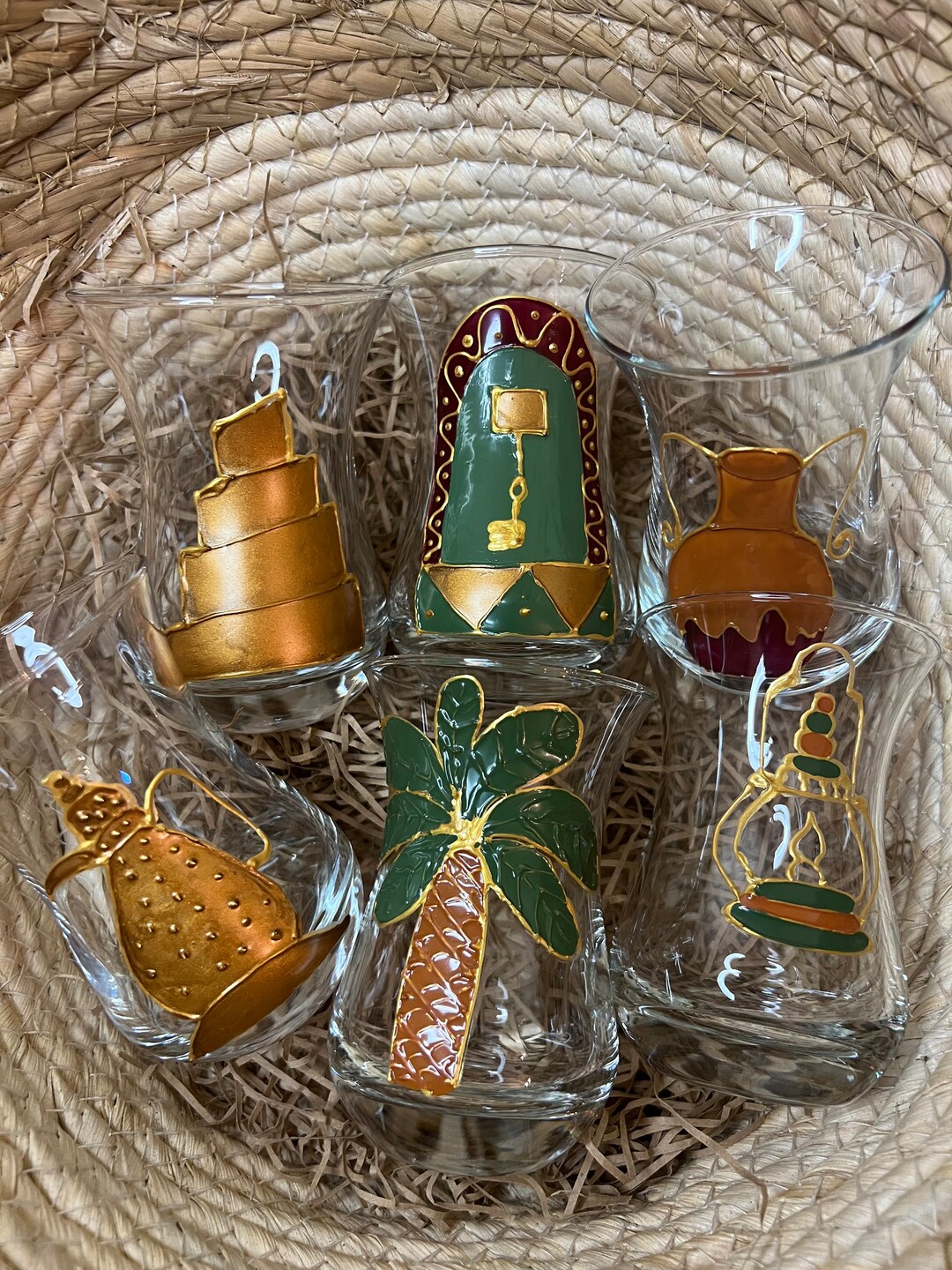 Hand Paintes Tea Set - Glasses - Iraqi Art! -great Gift- Ramadan Season ...