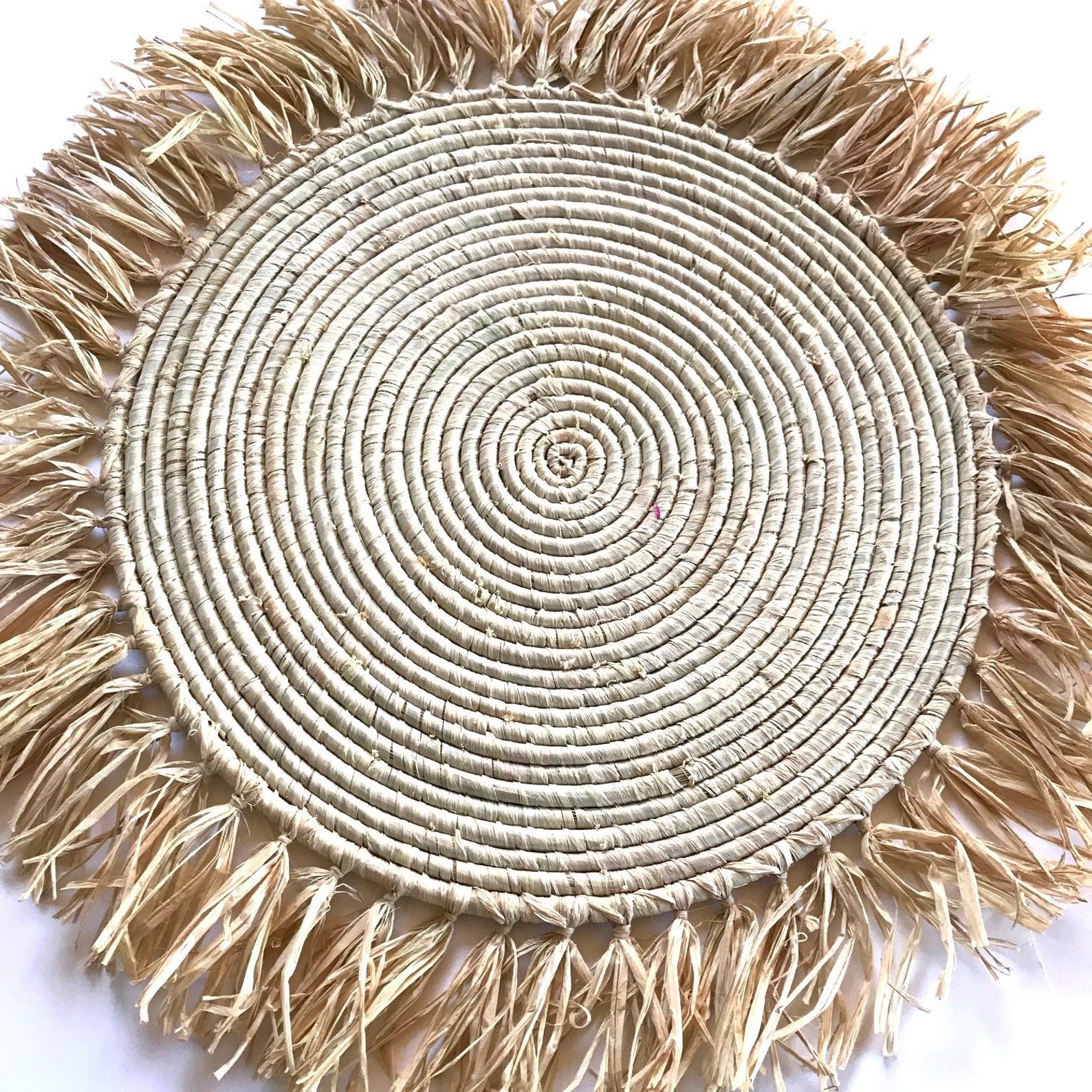 Handmade Raffia Fringed Wall Basket: African Boho Decor (23-24") - Etsy