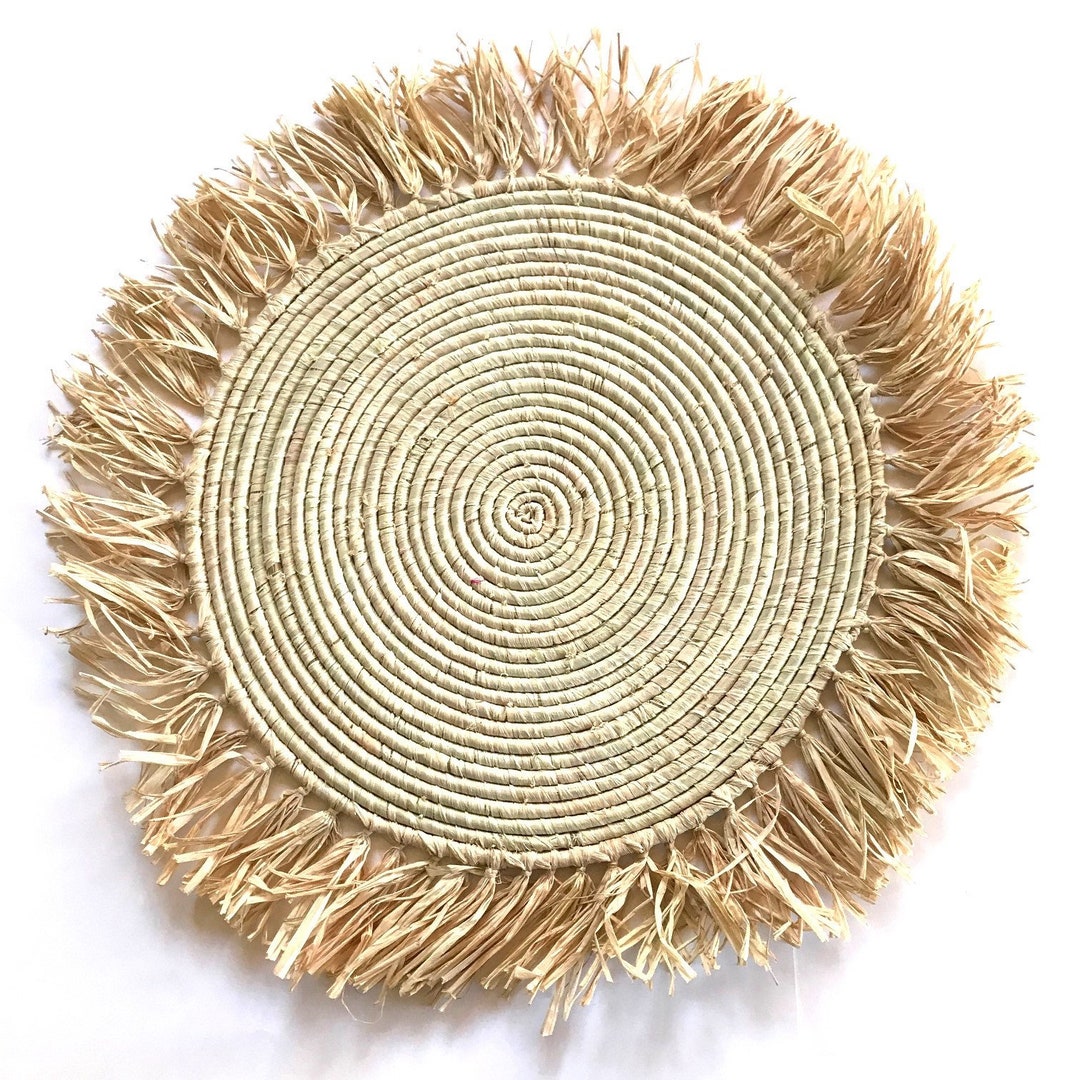 Handmade Raffia Fringed Wall Basket: African Boho Decor (23-24") - Etsy