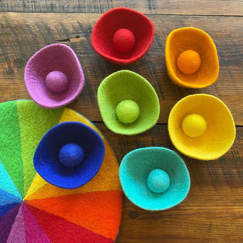 Rainbow Felt Sorting Bowls: Kids Pretend Play, Handmade Wool Bowls - Etsy