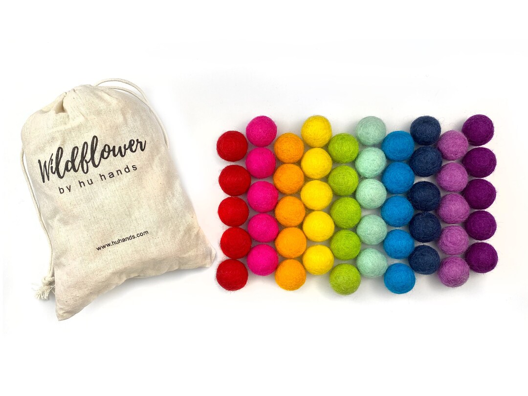 50 Rainbow Wool Felt Balls: Handmade Pom Poms, DIY Craft Supplies - Etsy