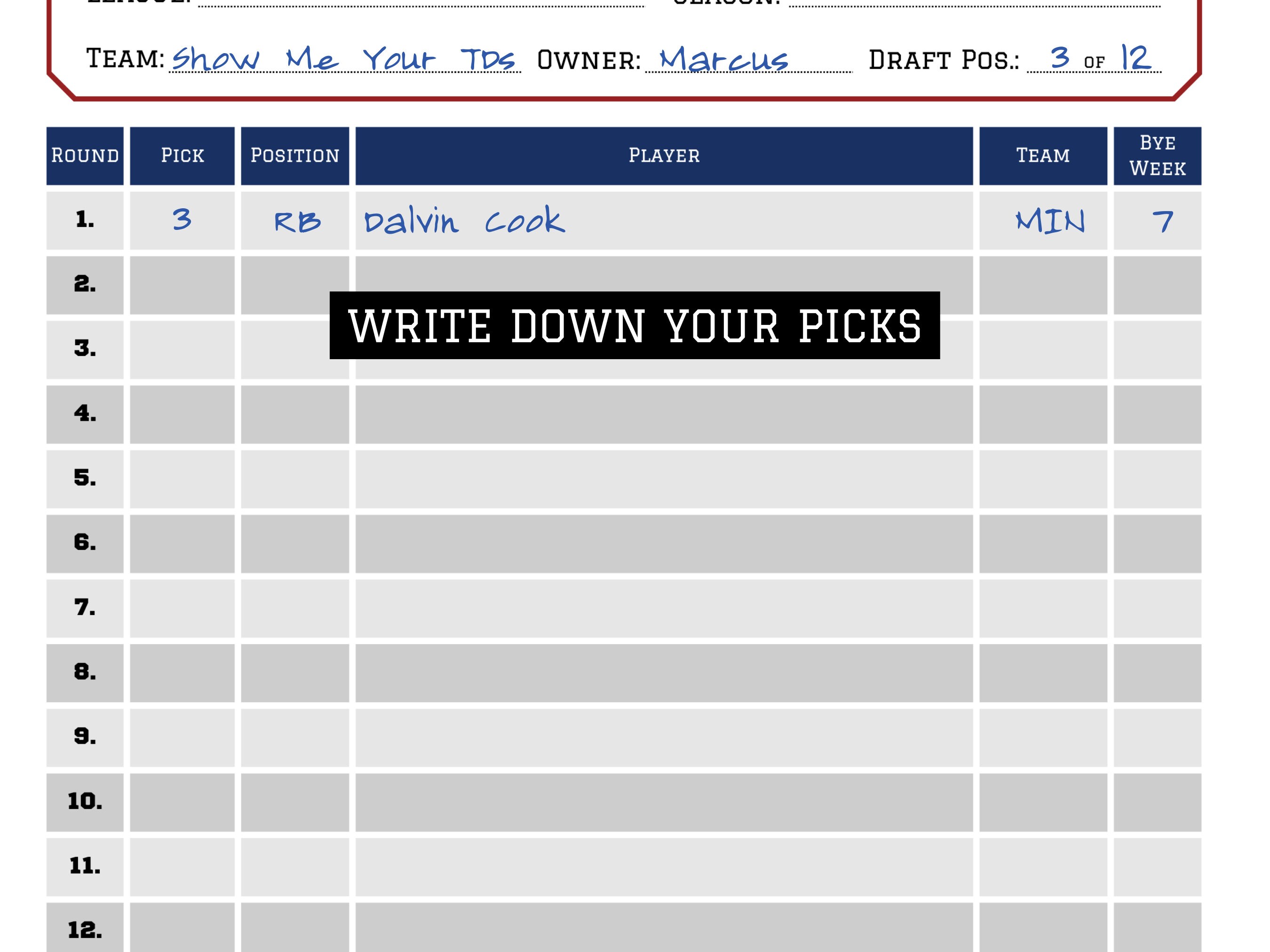 Fantasy Football Draft Kit, Football Draft Sheet and Roster, Fantasy ...